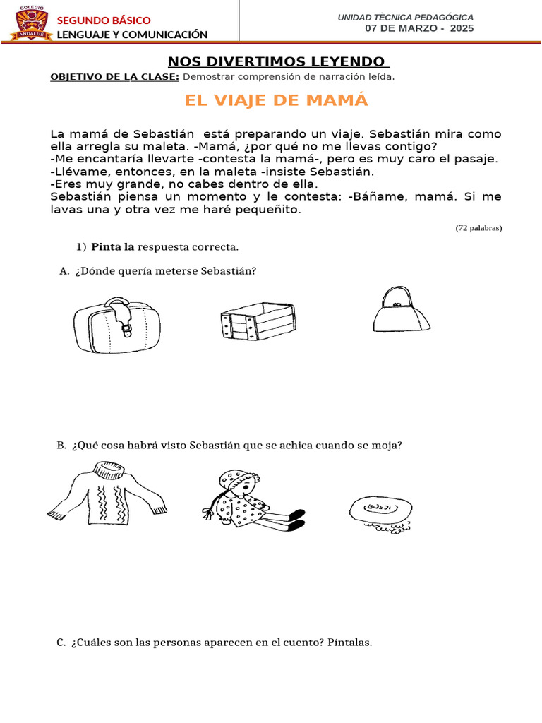Comprensión Lectora: El Viaje de Mamá | PDF