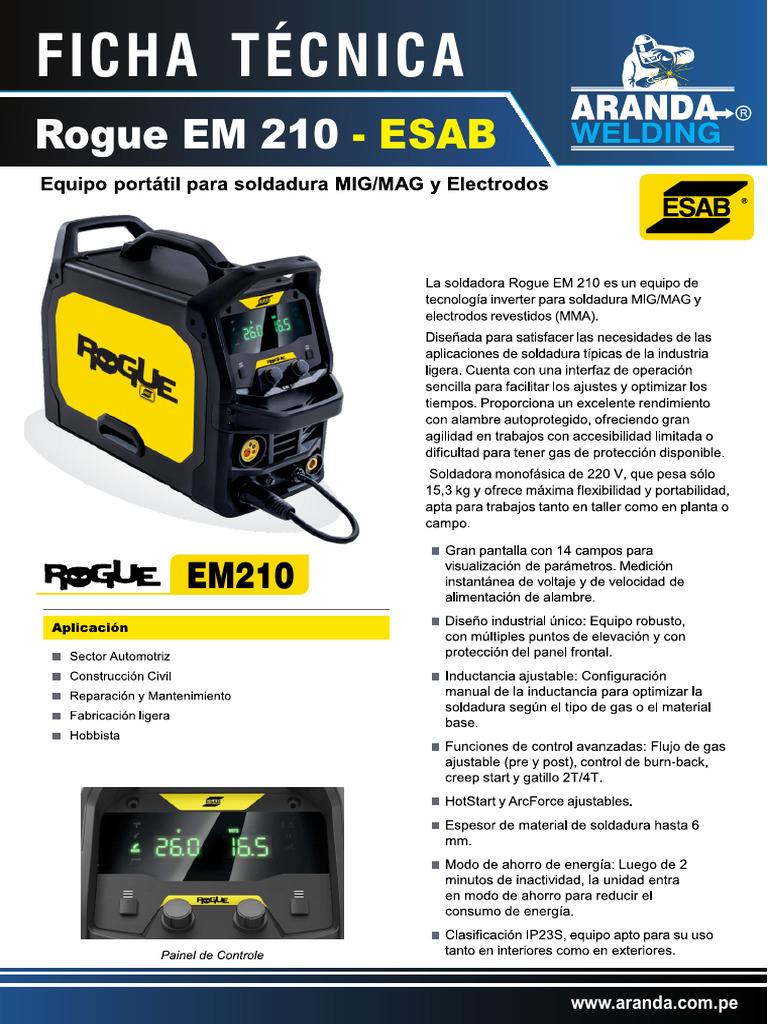 Ficha Tecnica Rogue em 210 - Esab | PDF