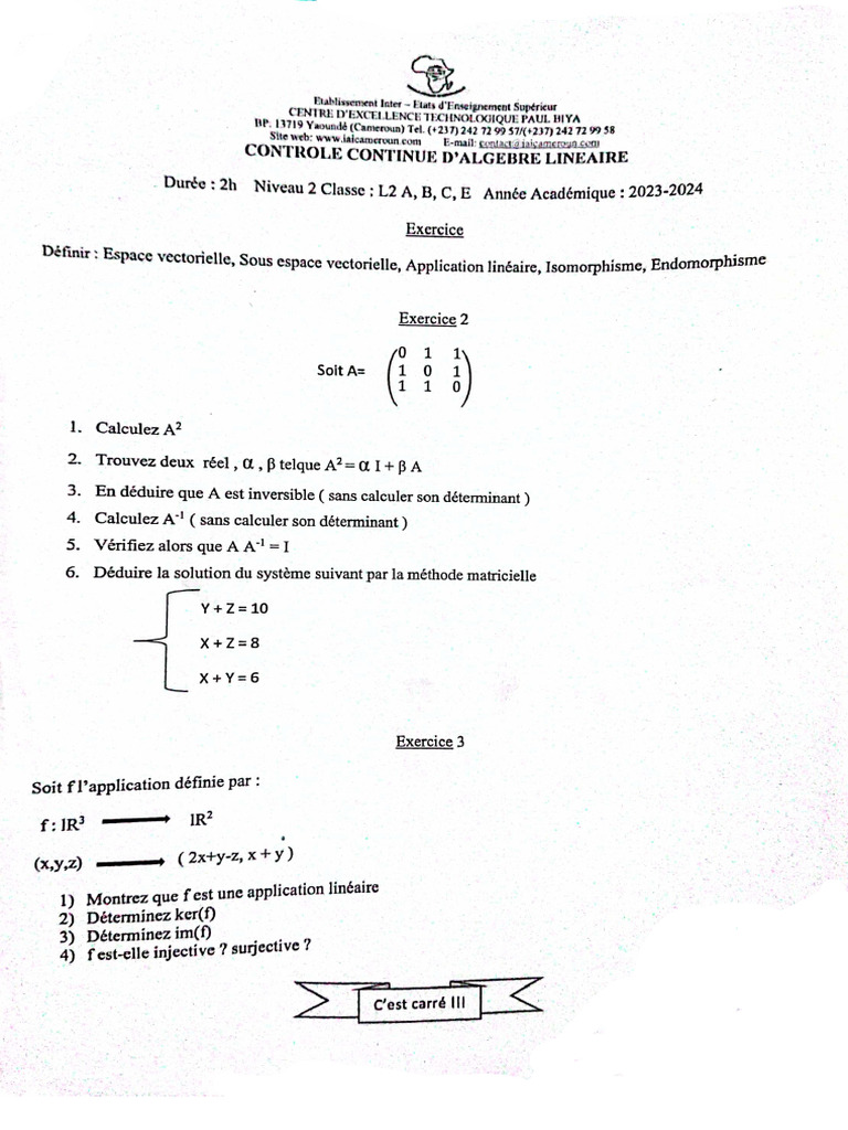 CC 2024 Algebre Lineaire | PDF