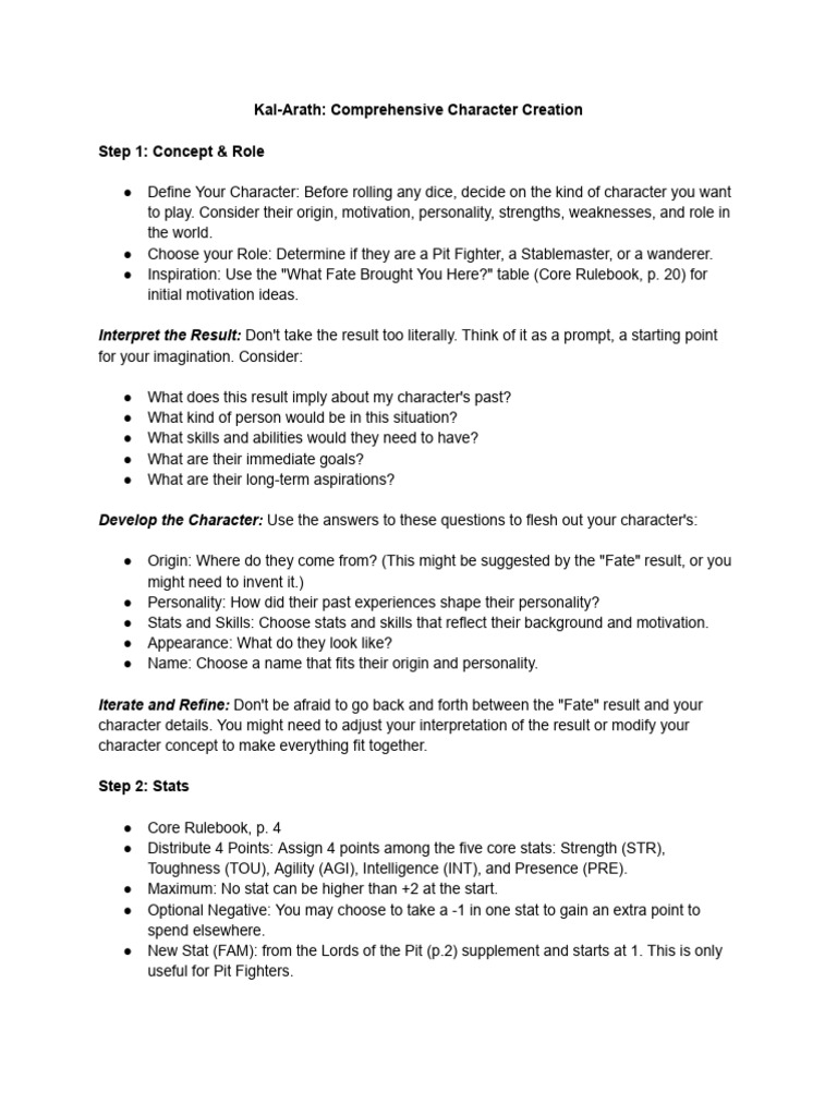 Kal-Arath - Comprehensive Character Creation | PDF | Tabletop Games | Role Playing Games