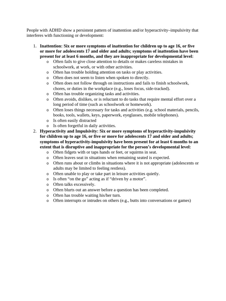 ADHD Characteristics | PDF