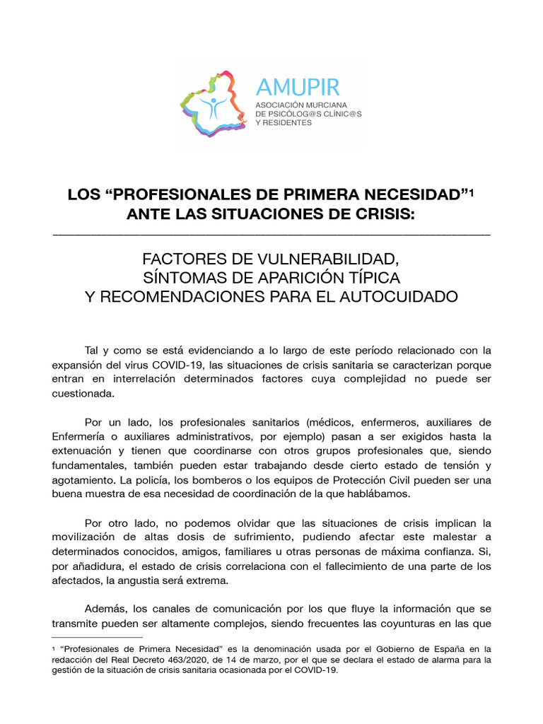 Los profesionales de primera necesidad ante las situaciones de crisis ... Los profesionales de primera necesidad ante las situaciones de crisis ...