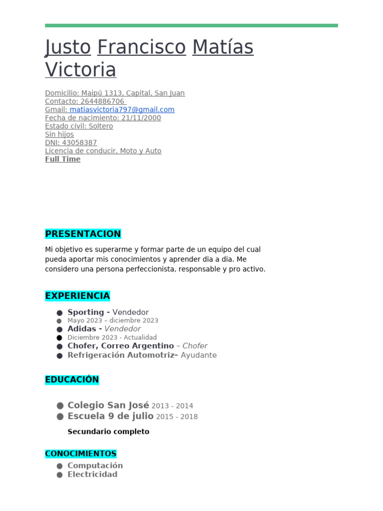 Currículum de Francisco Matías Victoria | PDF