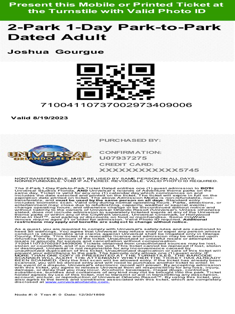 Universal Orlando 2-Park Ticket Details | PDF | Universal Orlando