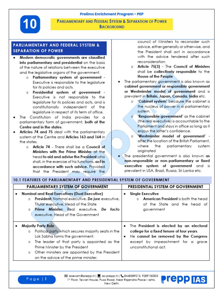 Parliamentary vs. Presidential Systems | PDF | Separation Of Powers ...