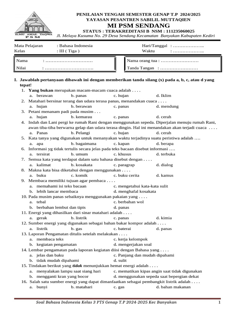 Pts B. Indo Kls 3 Genap TP 2024-2025 | PDF