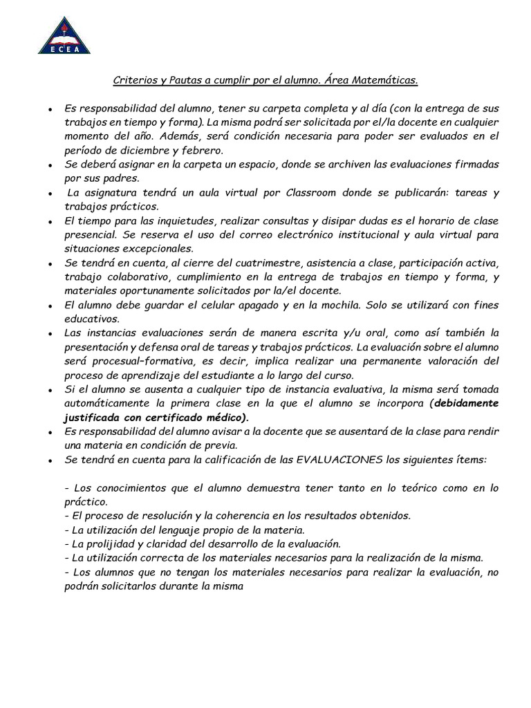 Criterios y Pautas de Evaluaci-N de Matem-Ticas 2025 | PDF | Salón de ...