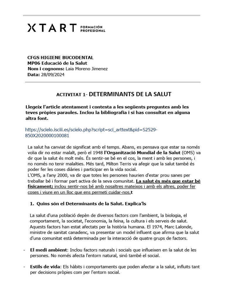 Activitat-MP06 - Els Determinants de La Salut - CATALÀ | PDF