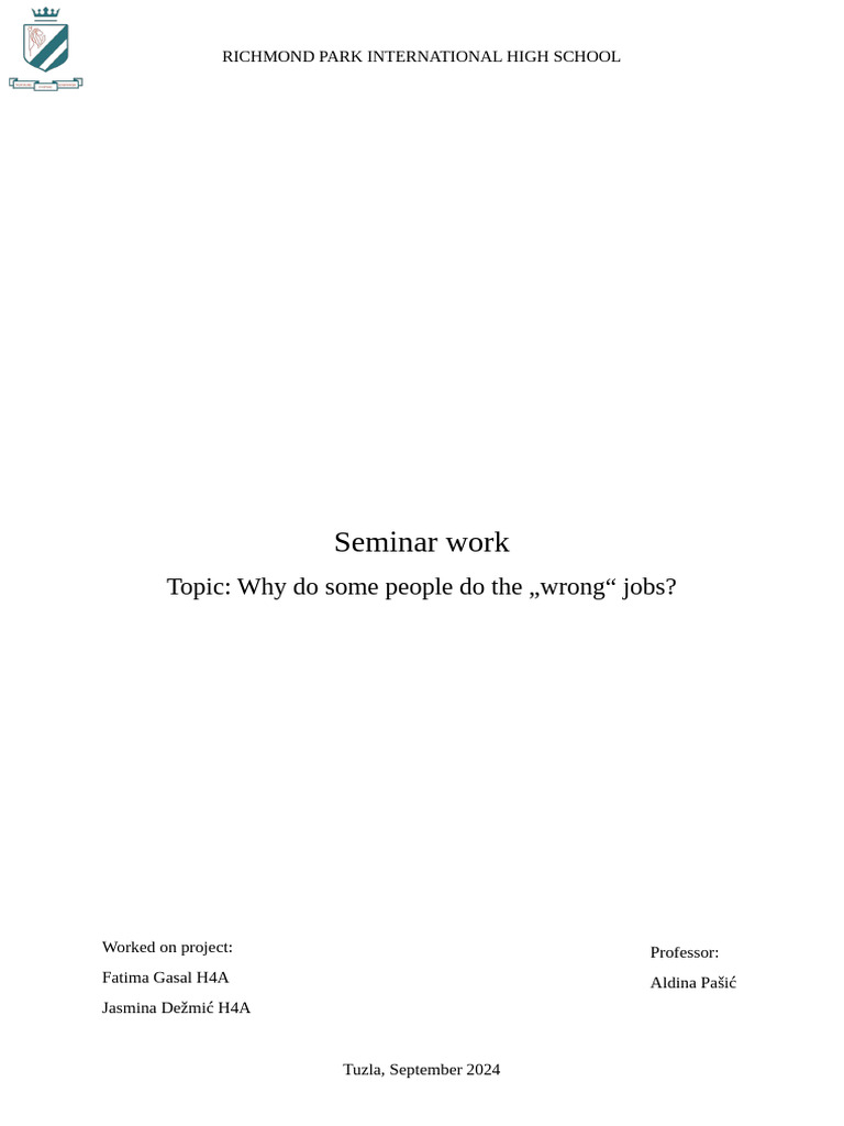 Seminar Work Fatima and Jasmina | PDF | Psychology | Behavioural Sciences