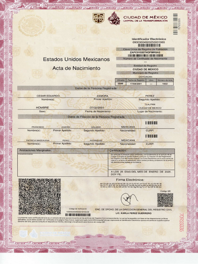 Acta de Nacimiento | PDF