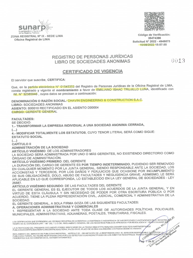 Chavin Vigencia de Poder | PDF