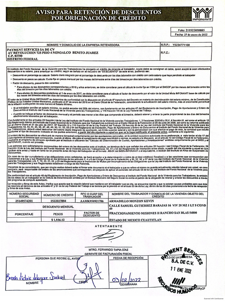 Carta de Retención Infonavit PDF | PDF
