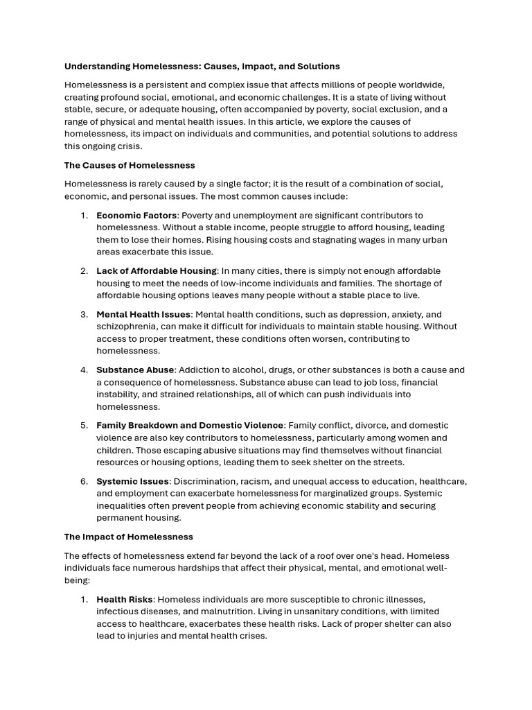 Understanding Homelessness | PDF | Homelessness | Mental Health