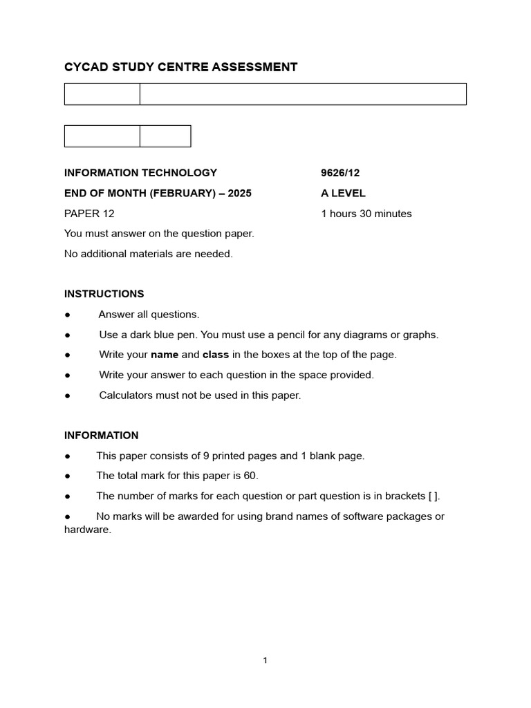 A Level IT Database Assessment Paper | PDF | Computer Science | Computing