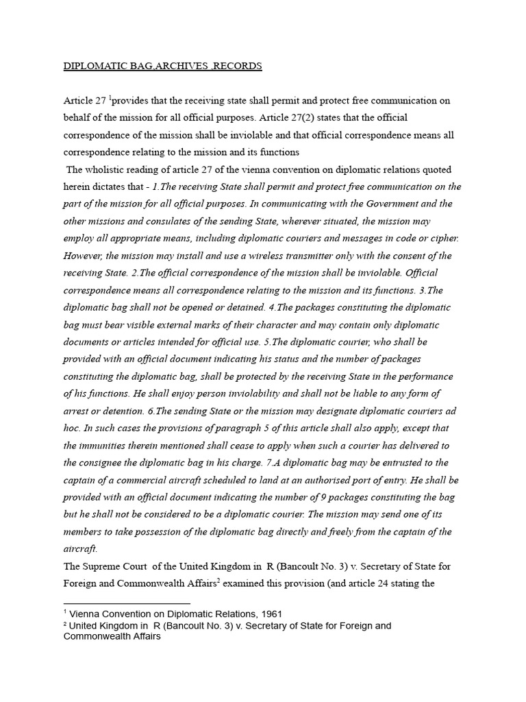 Diplomatic Bag and Inviolability Issues | PDF | Government | Justice