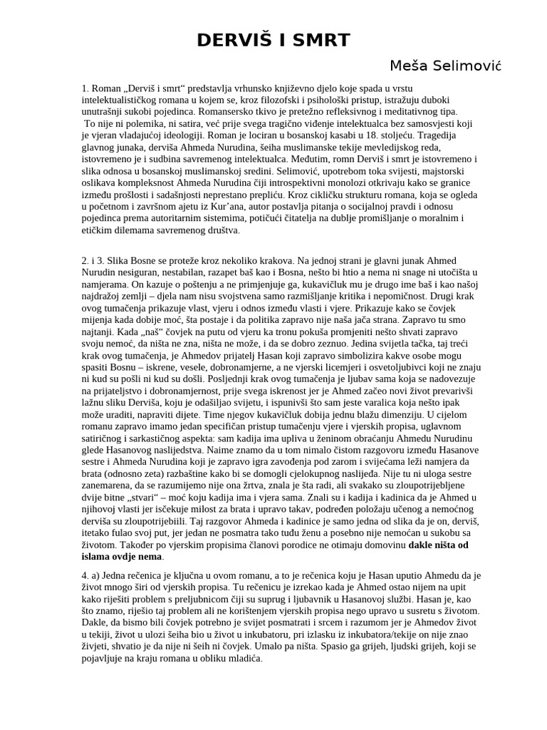 Derviš i Smrt lektira | PDF