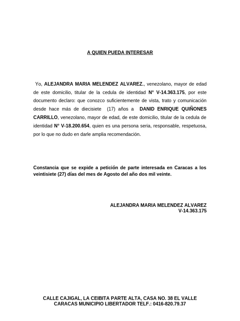 Constancia Personal ALENDRA | PDF