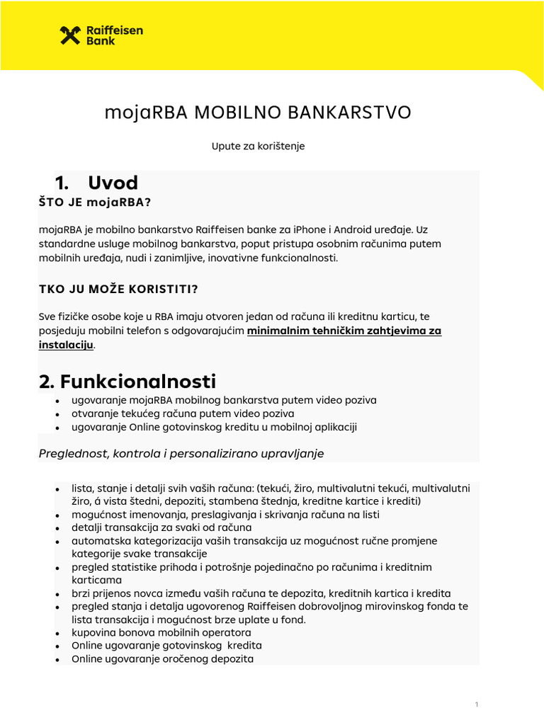 MojaRBA Mobilno Bankarstvo - Upute Za Korištenje | PDF