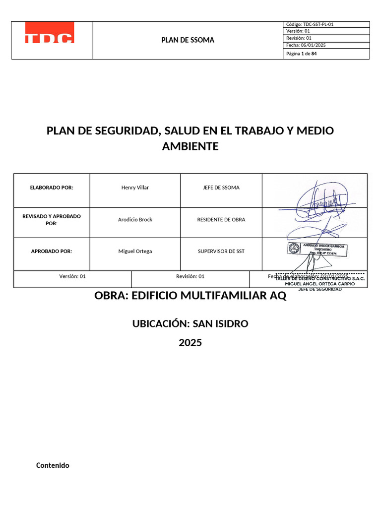 TDC-SST-PL-01 Plan de SSOMA AQ 1 | PDF | Residuos | Seguridad y salud ocupacional