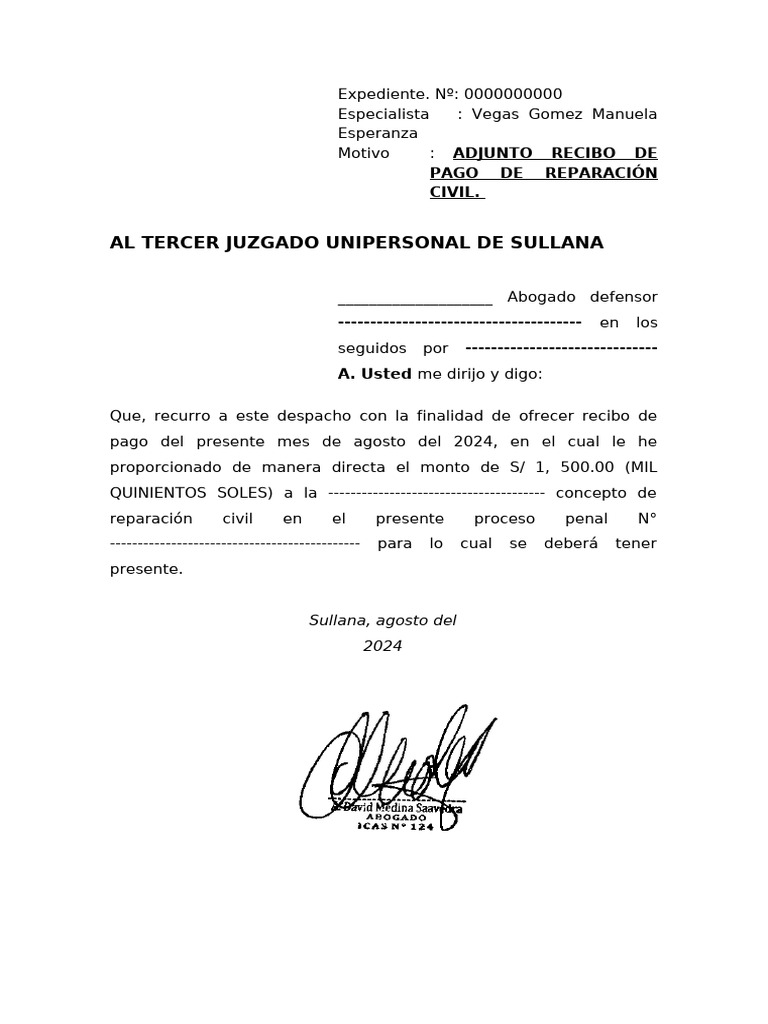 Recibo de Pago de Reparación Civil | PDF