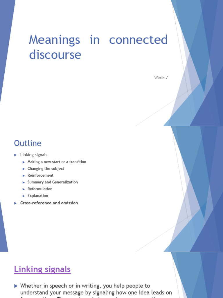 Week 7 Connected Discourse | PDF | Sentence (Linguistics) | Adverb