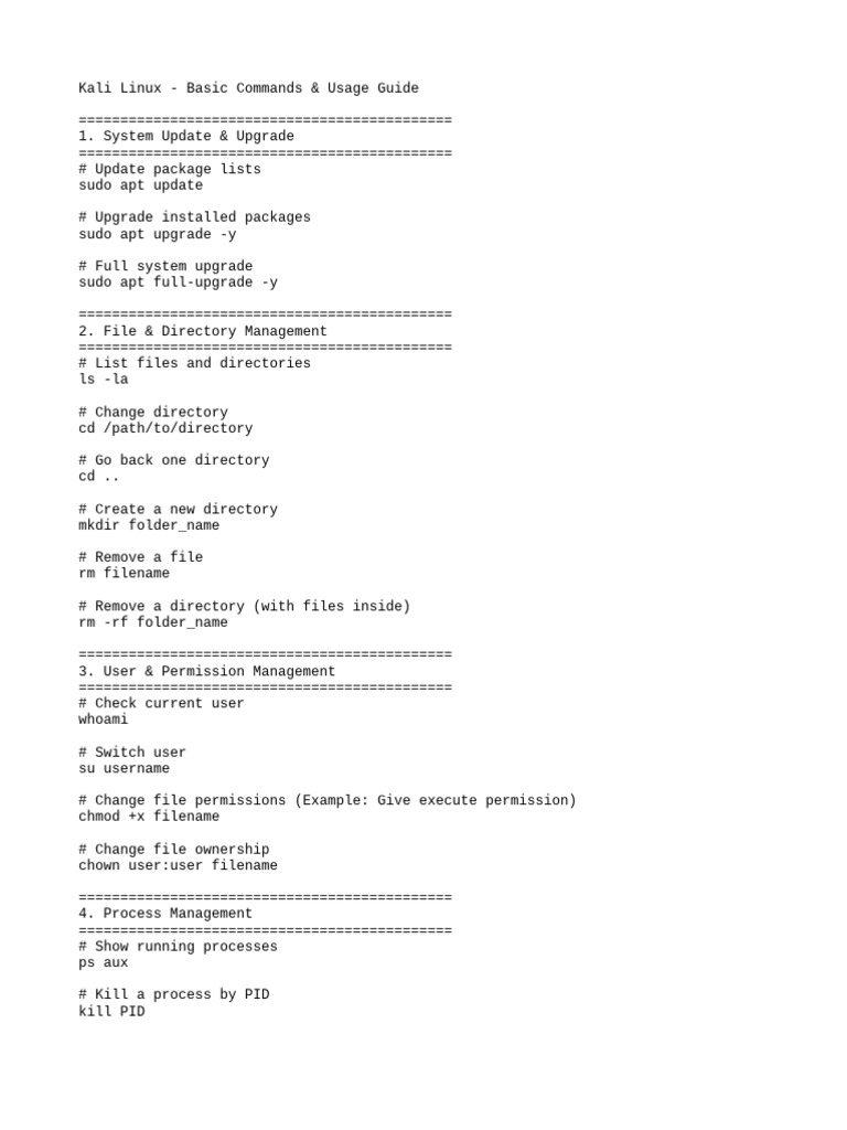 Kali Linux Basic Commands | PDF | Sudo | Filename