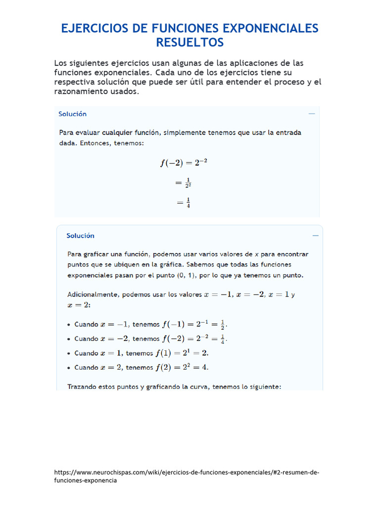 Ejercicios de Funciones Exponenciales Resueltos | PDF