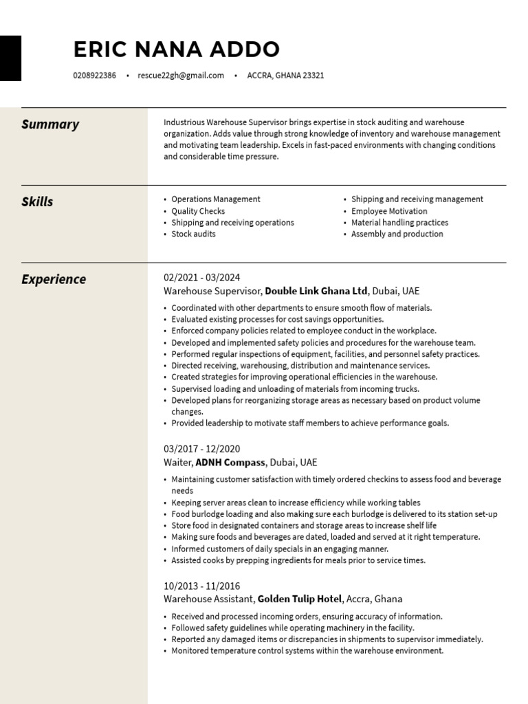 Eric Nana Addo Norway CV | PDF | Warehouse | Inventory