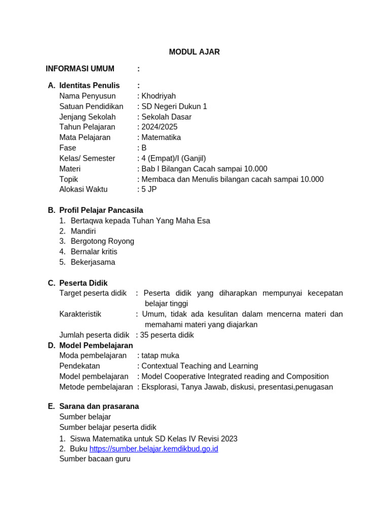 PGSD - Khodriyah - Modul Ajar | PDF