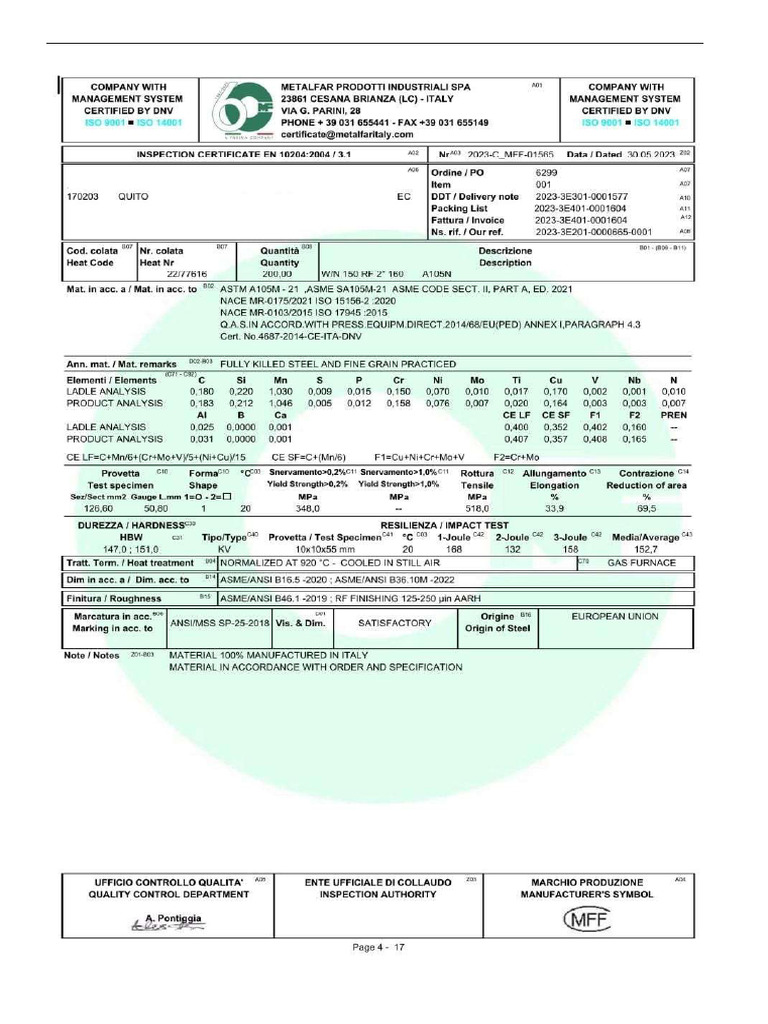 5 - Certificado de Material Brida 2 WN Ced 160 CL 150 | PDF