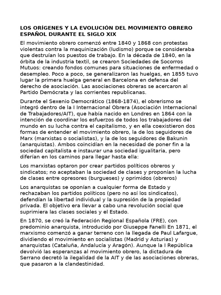 Evolución del Movimiento Obrero en España | PDF | Anarquismo ...