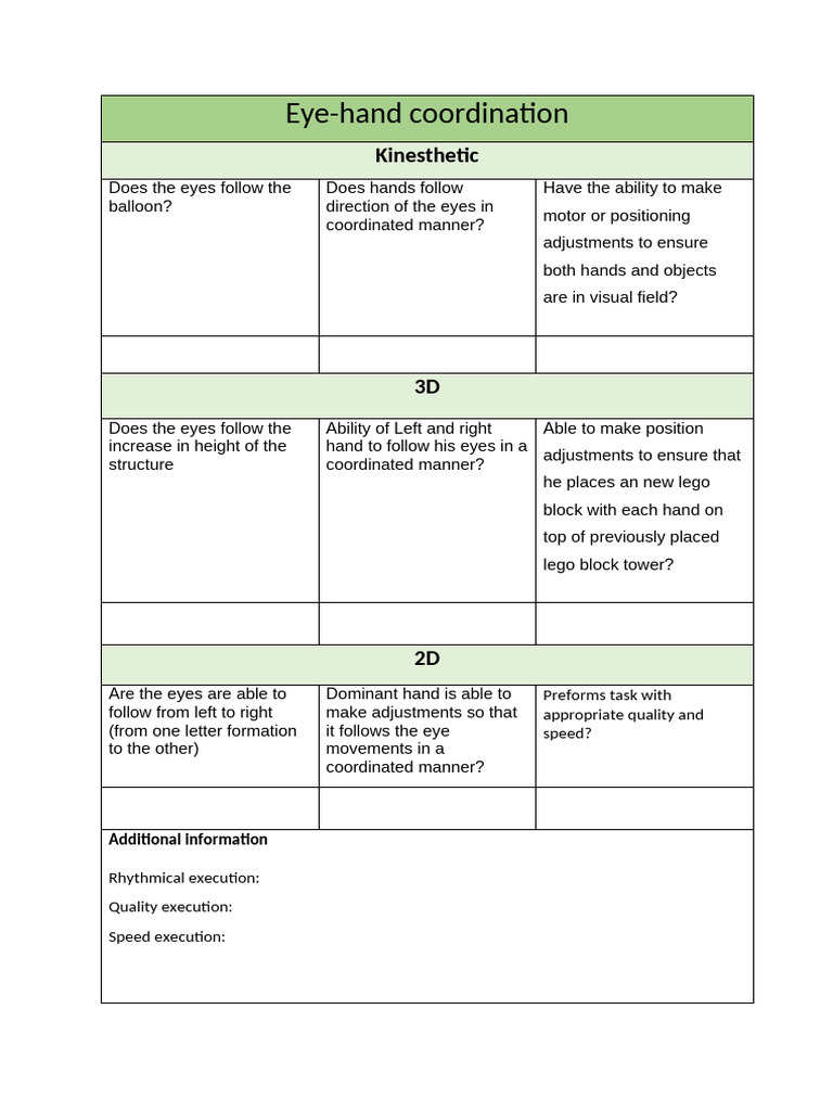 Eye-Hand Coordination Assessment Techniques | PDF