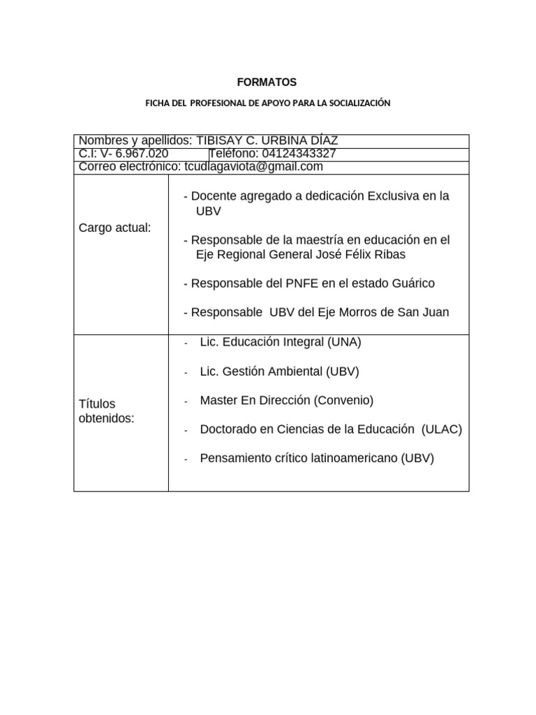 Formato Ficha Del Tutor | PDF