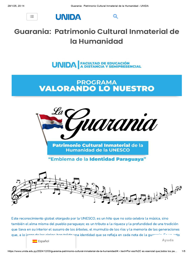 Guarania_ Patrimonio Cultural Inmaterial de la Humanidad - UNIDA | PDF ...