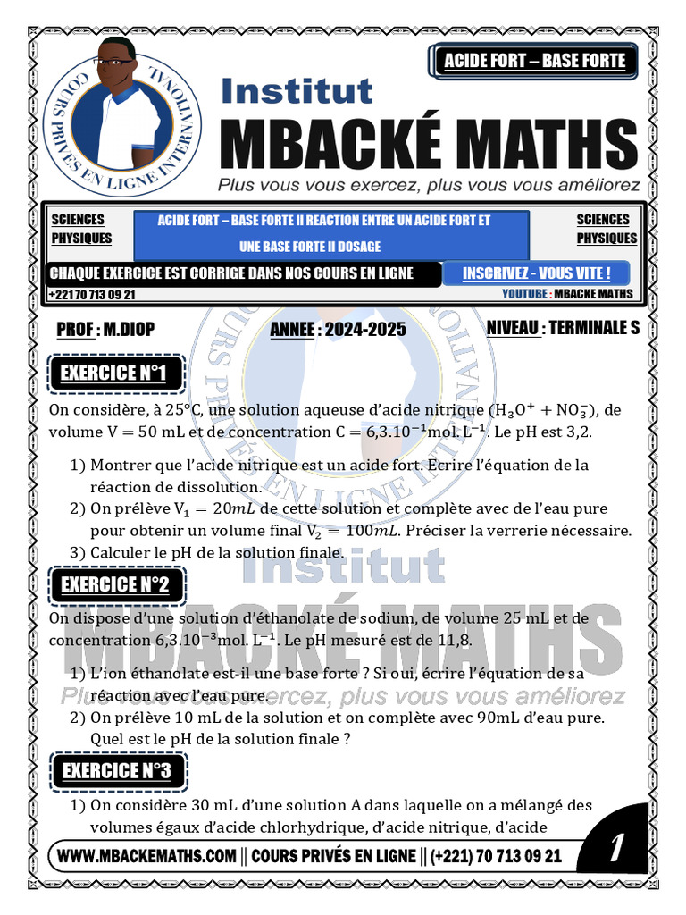 Réactions Acides et Bases Fortes | PDF | Ph | Concentration molaire