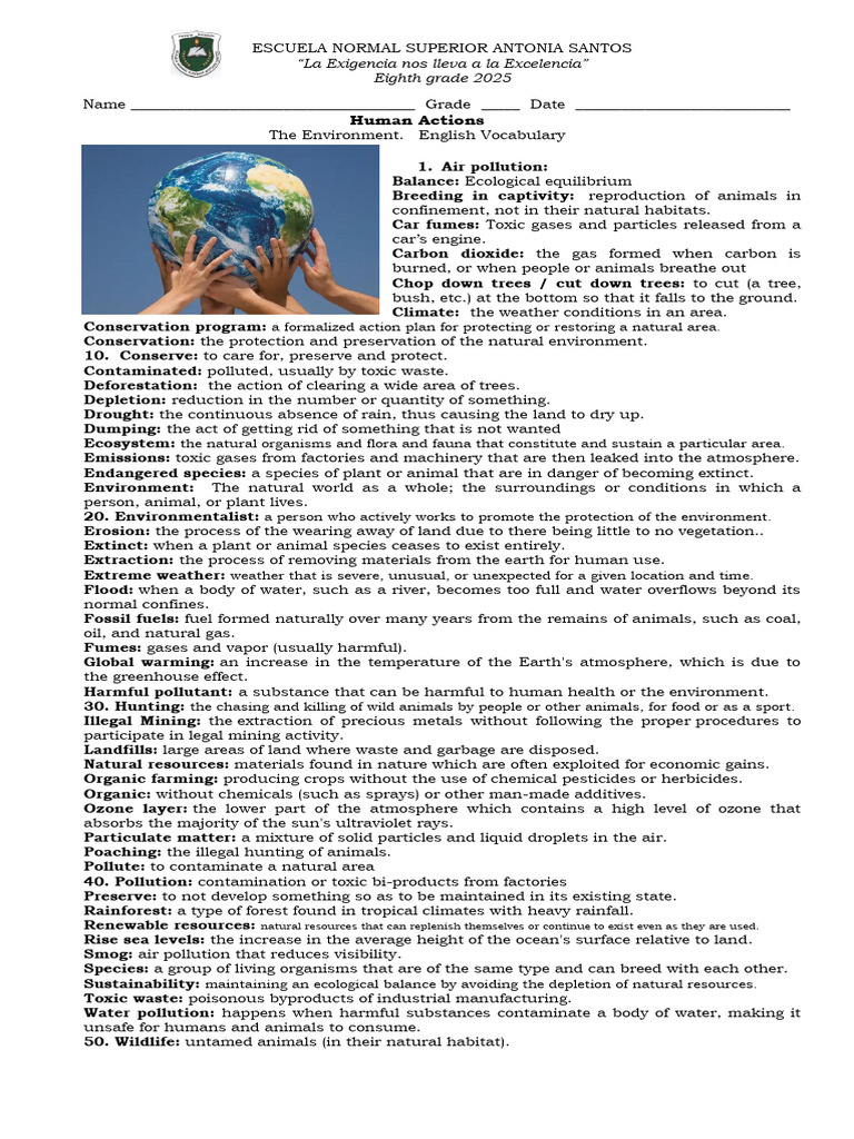 Human Actions in The Environment | PDF | Natural Environment | Pollution