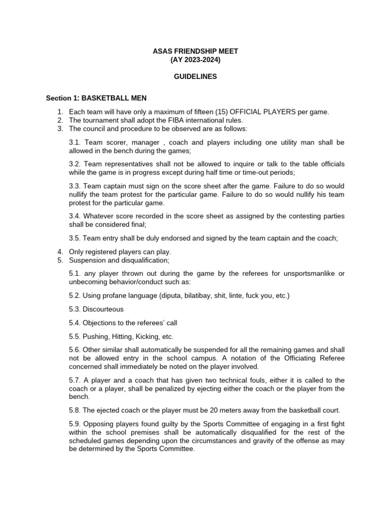 ASAS Friendship Meet 2023-2024 Guidelines | PDF | Sports | Sports Rules ...