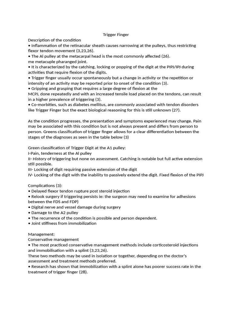 Trigger Finger | PDF | Diseases And Disorders | Medical Specialties