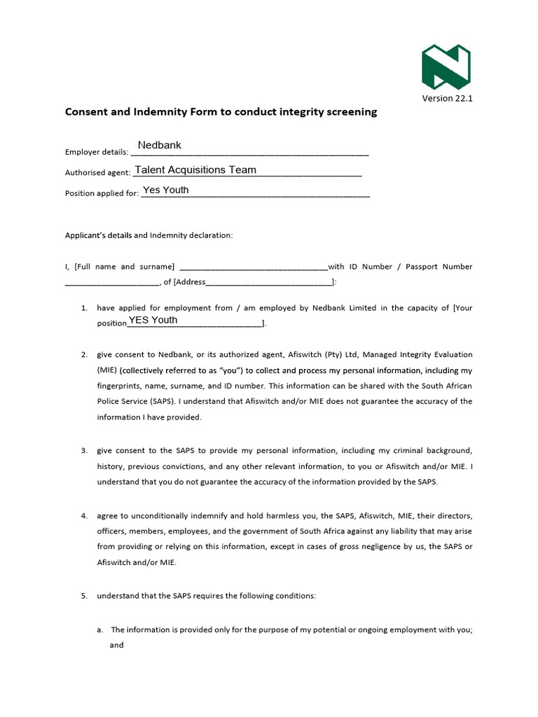 YES Youth 2025 Indemnity Form | PDF | Identity Document | Indemnity