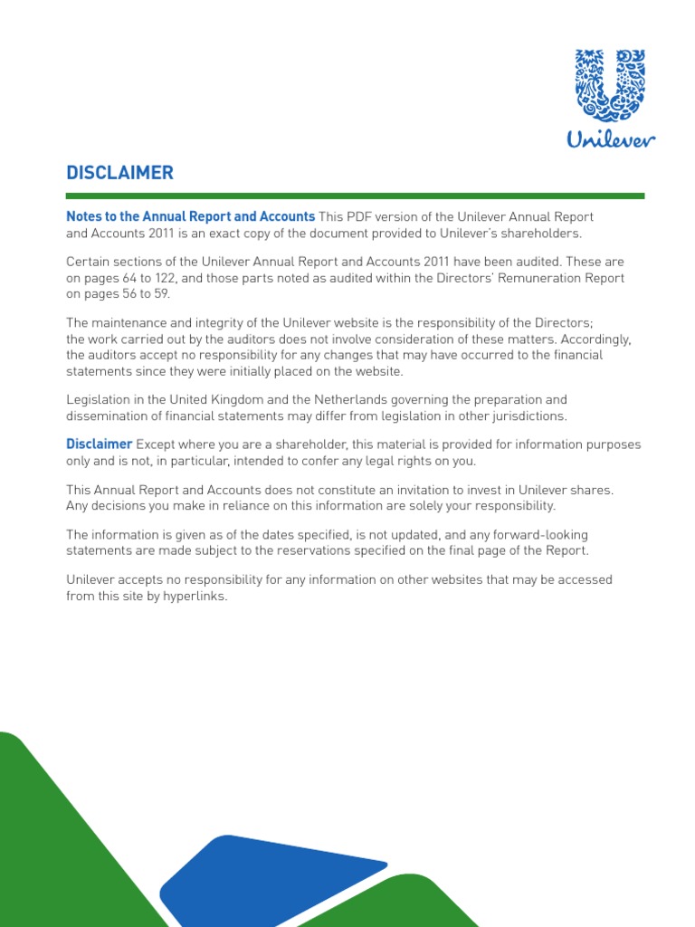 Disclaimer: Notes To The Annual Report and Accounts | PDF | Retail ...