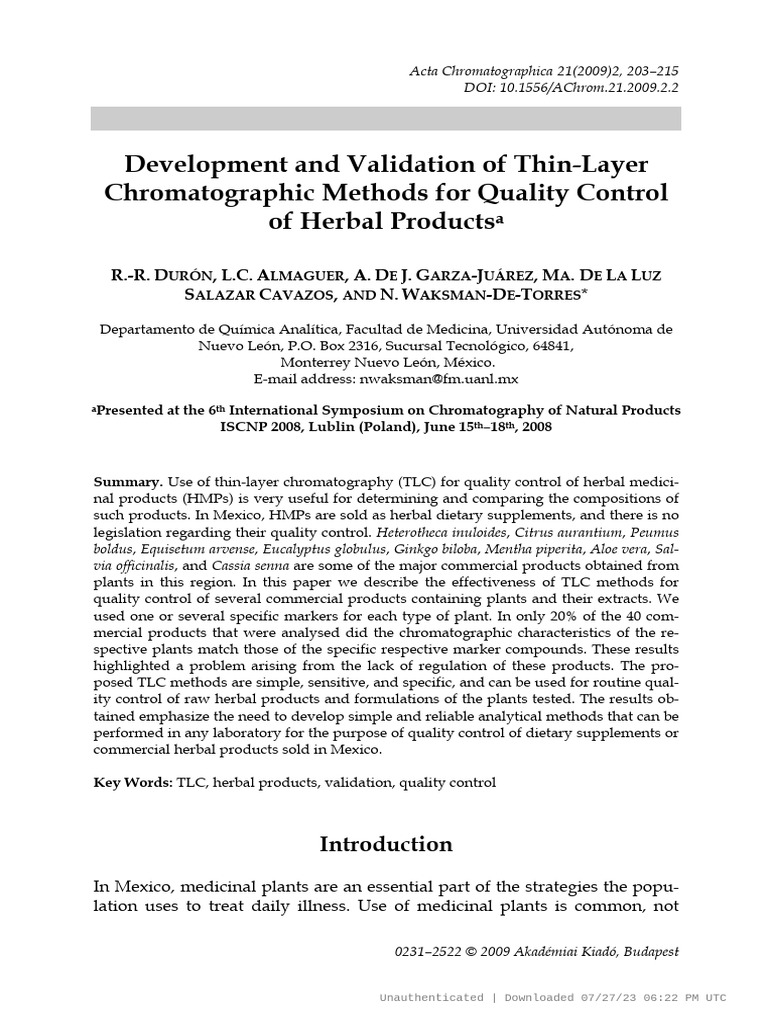 TLC Methods for Herbal Product Quality | PDF | Acetic Acid | Chromatography