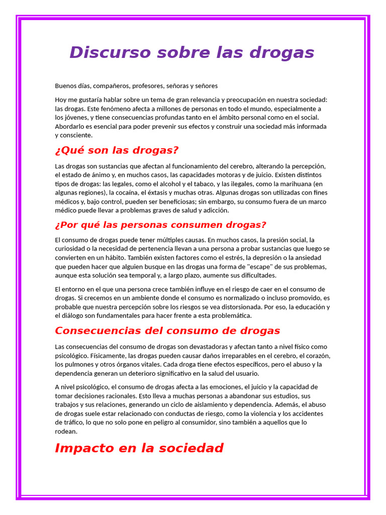 Discurso Sobre Las Drogas | PDF | Drogas | La dependencia de sustancias