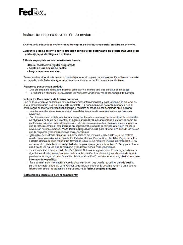 FedEx Return Instructions Included | PDF
