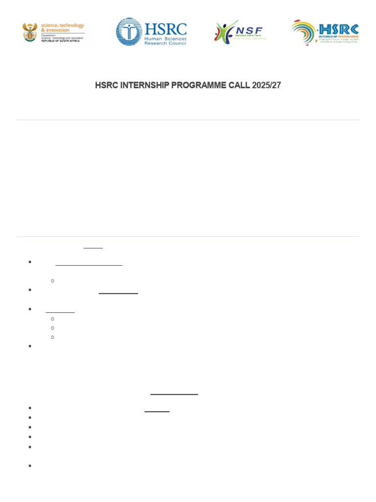 HSRC Internship Programme 2025/27 Guide | PDF | Cost Of Living ...