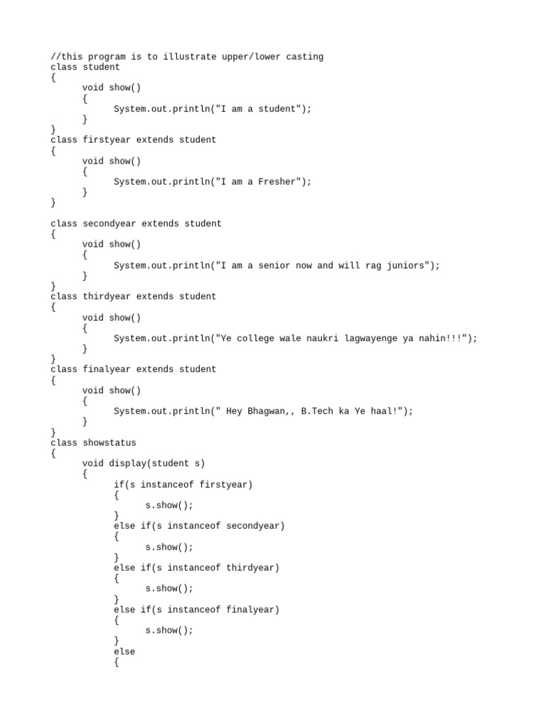 Upper/Lower Casting in Java Classes | PDF