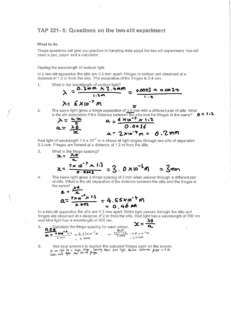 Physics A Level Questions On The Two Slit Experiment | PDF