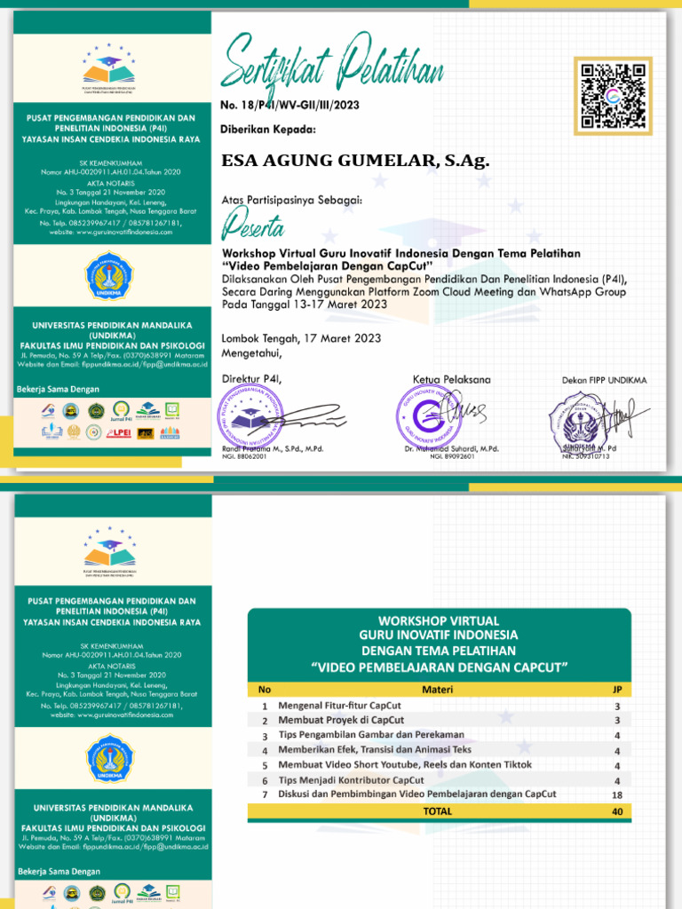 Sertifikat 40 JP - Video Pembelajaran Dengan Capcut - Esa Agung G ...