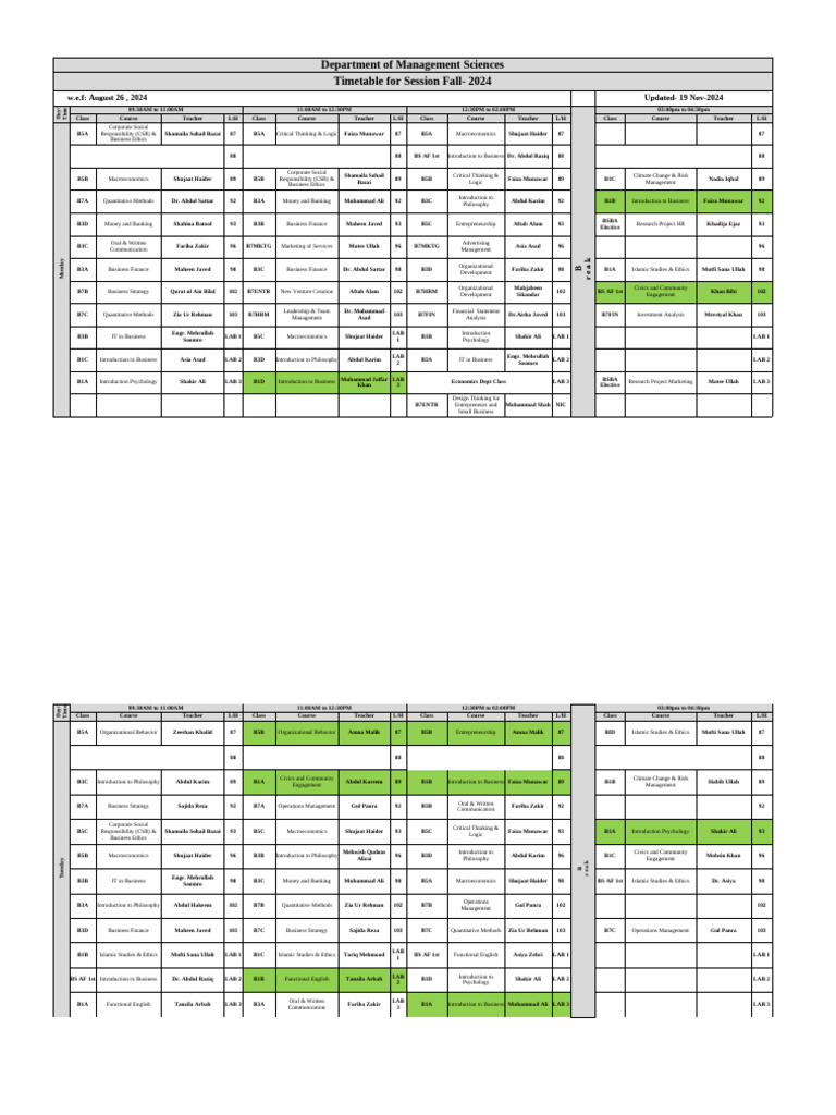 Updated Time Table Fall-2024 19-Nov PDF | PDF | Economies | Business