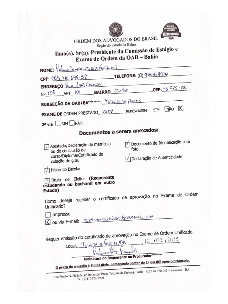 Formulário de Requerimento | PDF