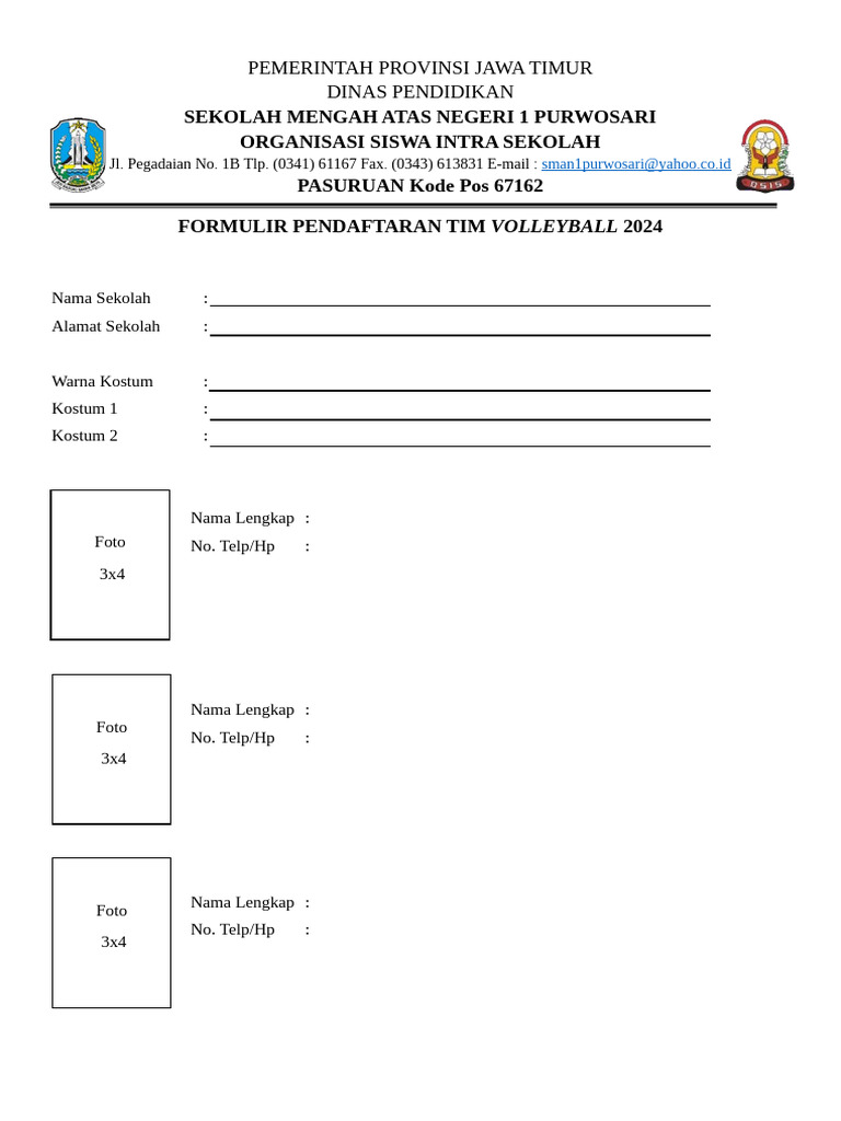 Formulir Tim Volleyball 2024 | PDF